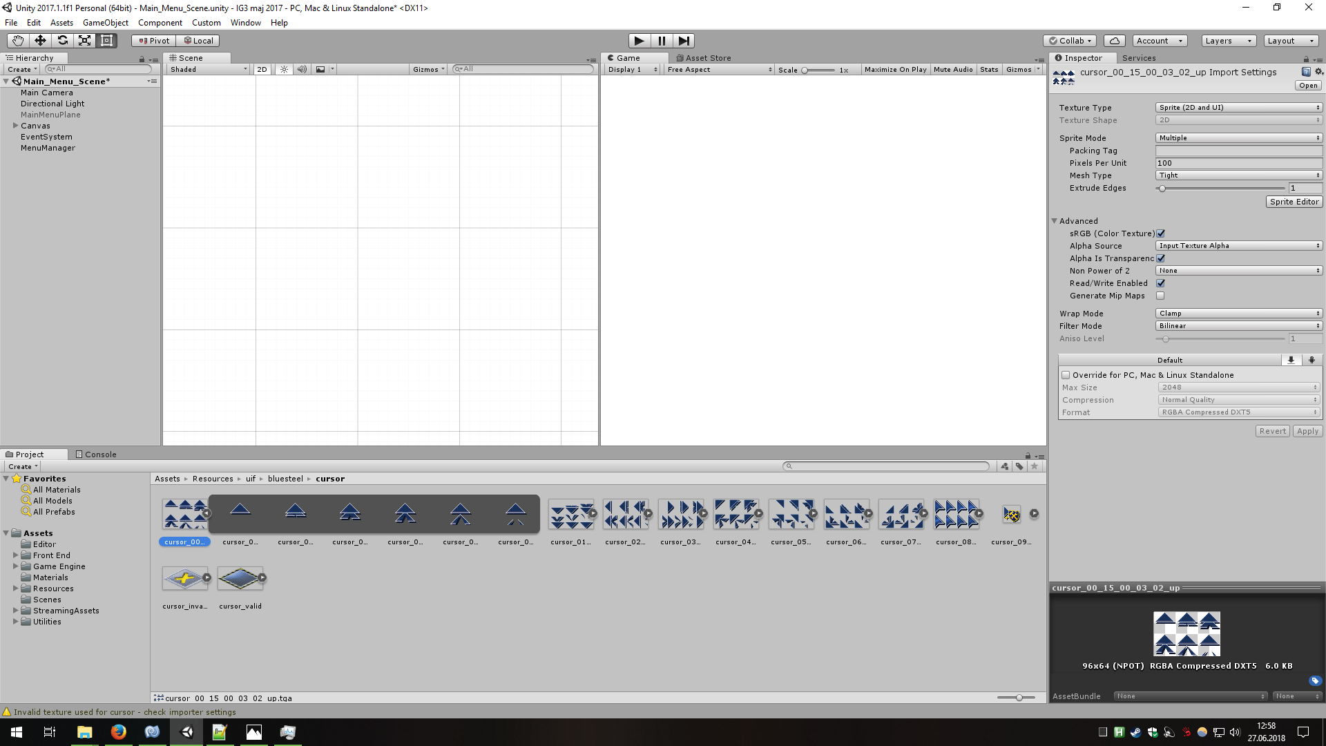 "Invalid texture used for cursor - check importer settings" warning spam since Unity 5.4 update ...