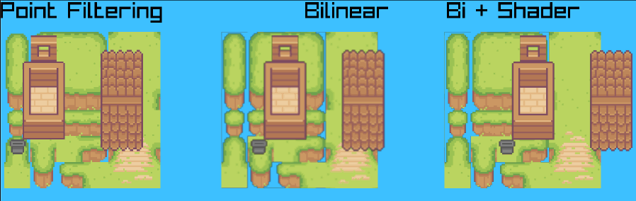 How to avoid aliasing with scaled pixel art and also avoid dark fringes due to bilinear ...