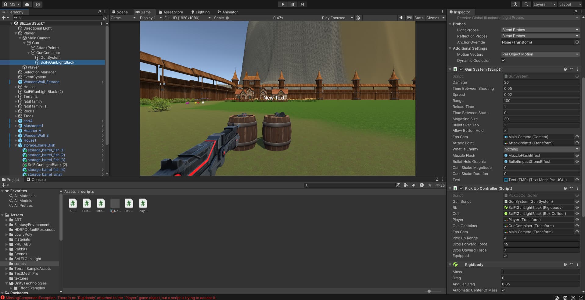 I have 2 scripts one is to shoot and one is to pick up guns but when I drop the guns I can still ...