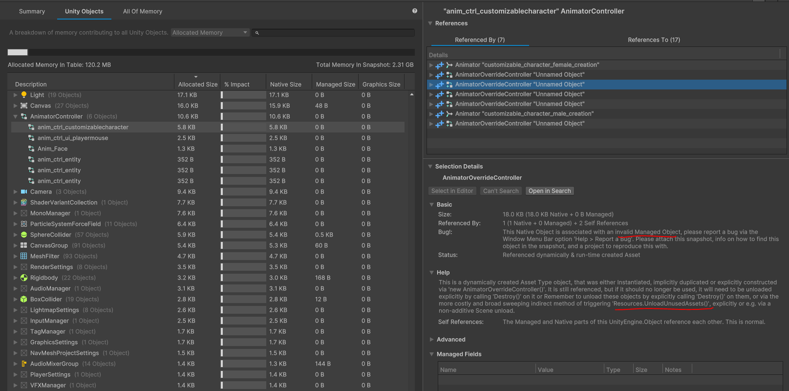 Tons of Invalid Managed Objects in Snapshot - Unity Engine - Unity Discussions