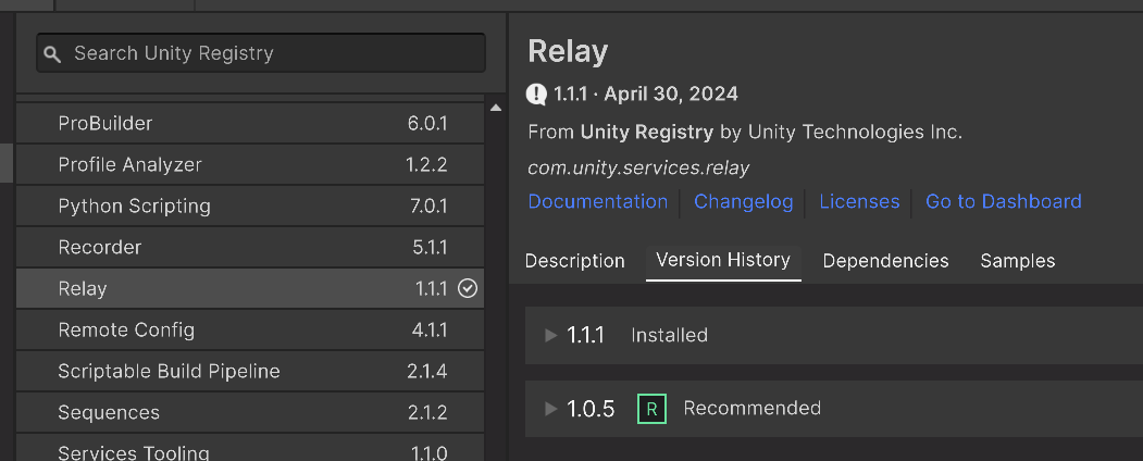 Package Manager doesn't have Relay 1.1.1 - Unity Services - Unity Discussions