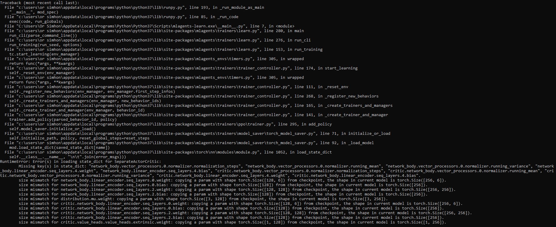 Error when using learned model as inference - Unity Engine - Unity Discussions