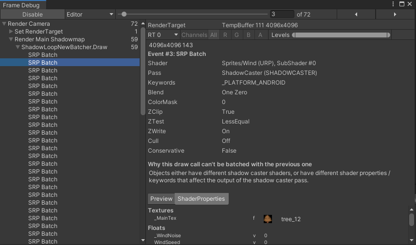 SRP Batching works for opaque pass but fails for shadowmap (Different Shadow Caster Hash ...