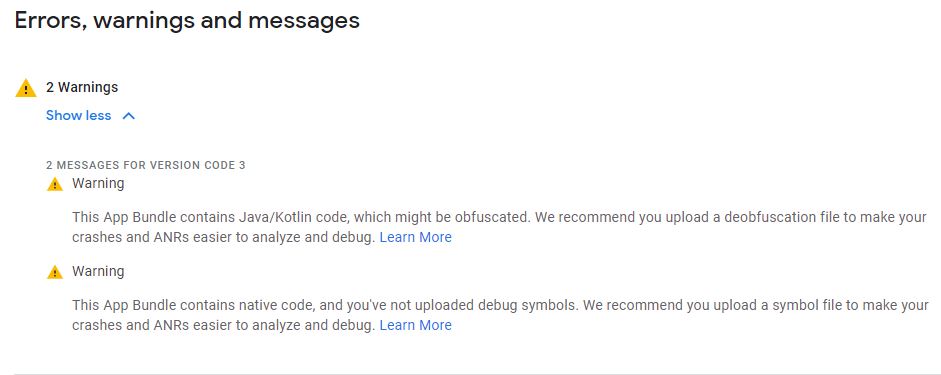 Need help with 2 Warnings on the Google Play Console - Unity Engine ...