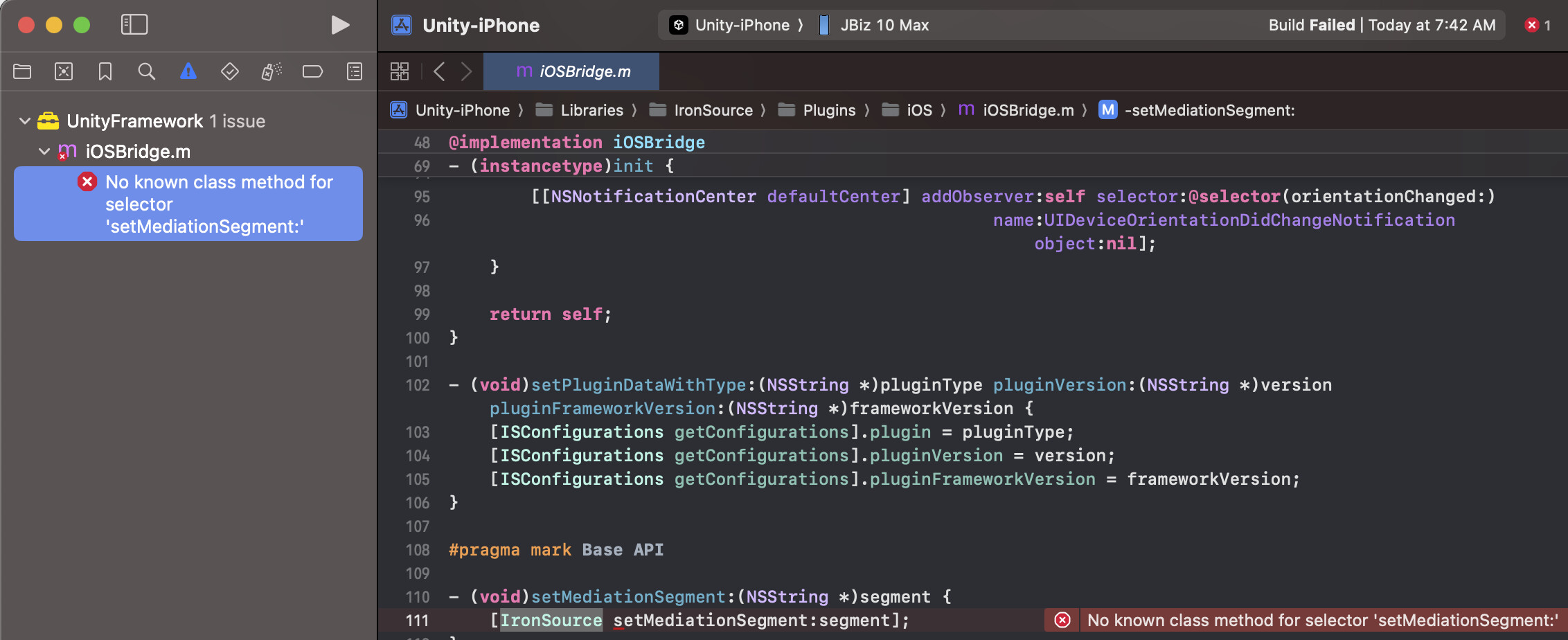 No known class method for selector 'setMediationSegment:' - Unity Services - Unity Discussions