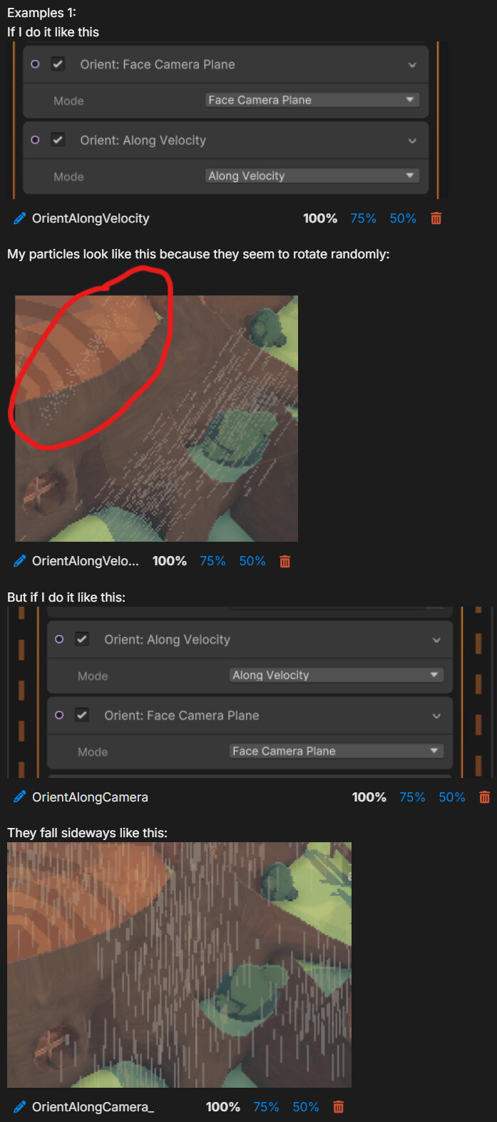 How do i set a particle in the VFXGraph to "Orient: Along Velocity" AND "Orient: Face Camera ...