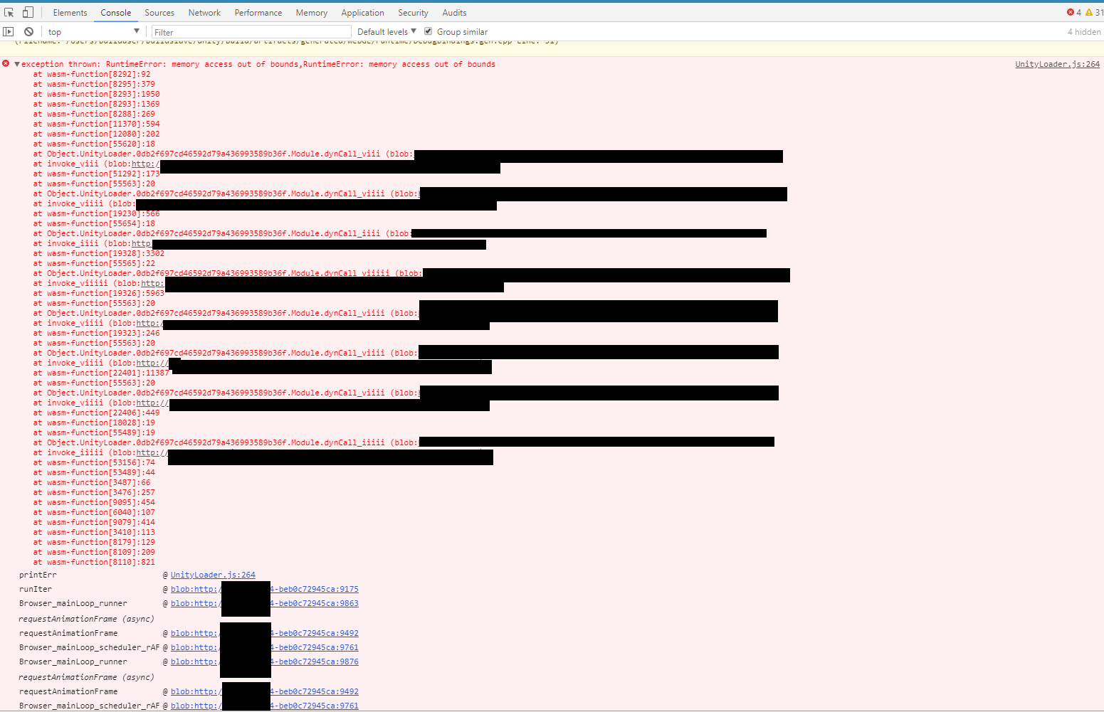 Unty 2017.1.0f3 WebGL error: Uncaught RuntimeError: memory access out ... Unty 2017.1.0f3 WebGL error: Uncaught RuntimeError: memory access out ...