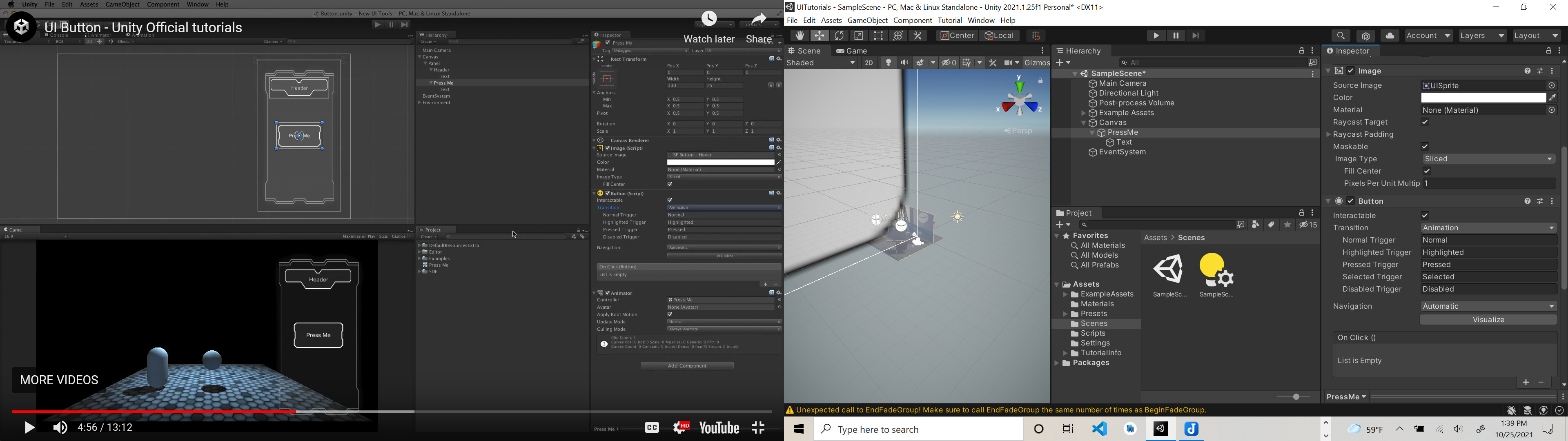 Error with "EndFadeGroup" when adding automatic generated animation to new Project - Unity ...