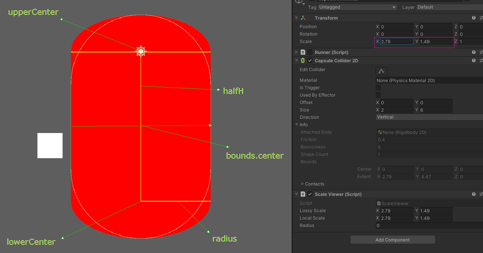 Calculating correct centers of each Capsule2D hemisphere under scaling - Unity Engine - Unity ...
