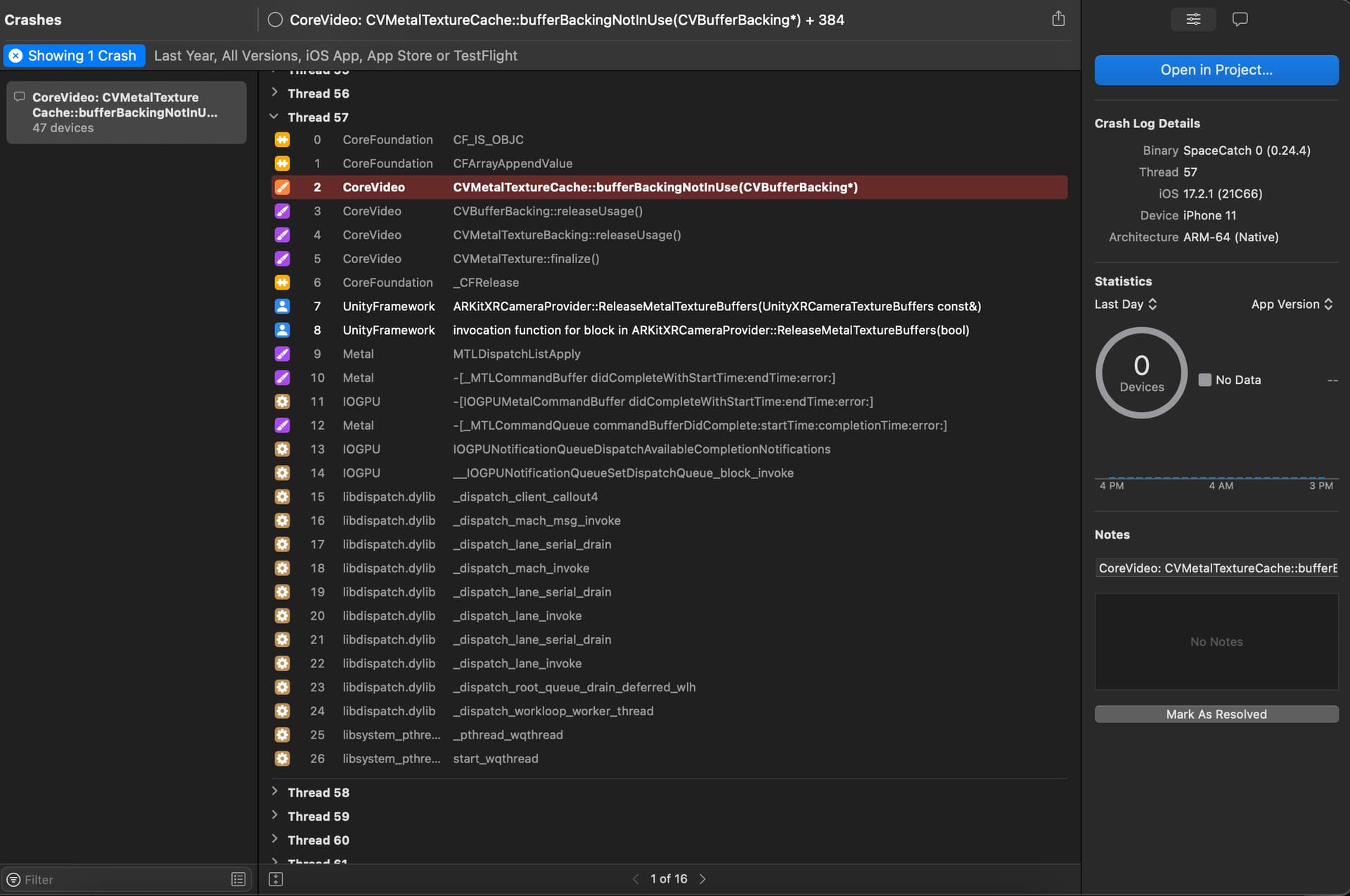 Occasional crash on iOS: CVMetalTextureCache::bufferBackingNotInUse(CVBufferBacking*) - Unity ...