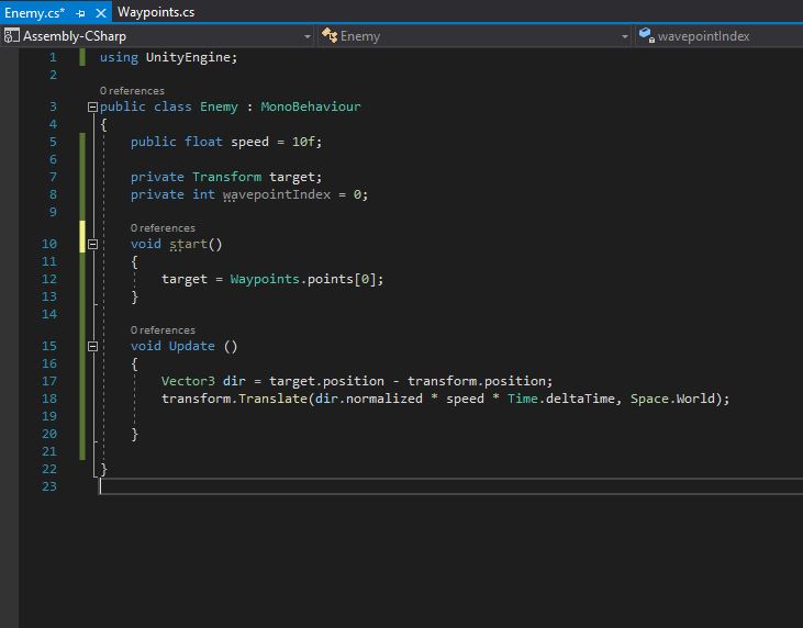 NullReferenceExceptionObject reference not set to an instance of an object Enemy.Update () (at ...