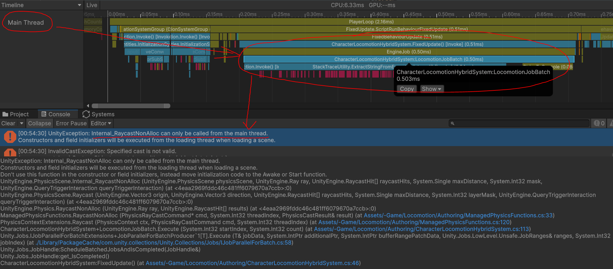 Physics cast on main thread throw Internal_RaycastNonAlloc can only be called from the main ...