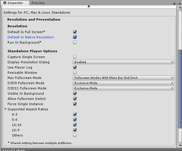 Standalone Limiting The Screen Resolution Options To Match The Monitor Aspect Ratio Unity