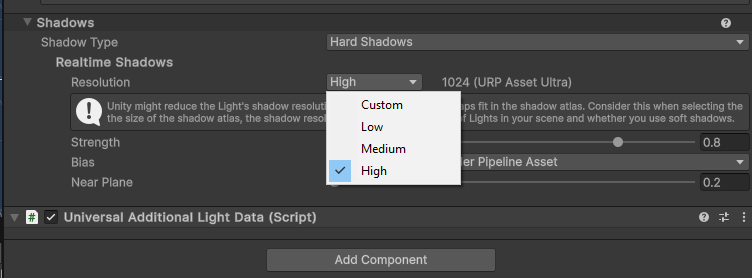 Change Light's realtime shadows resolution in runtime through script - Unity Engine - Unity ...