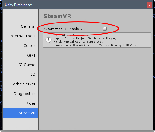 "Virtual Reality Supported" repeatedly being turned back on somehow ...