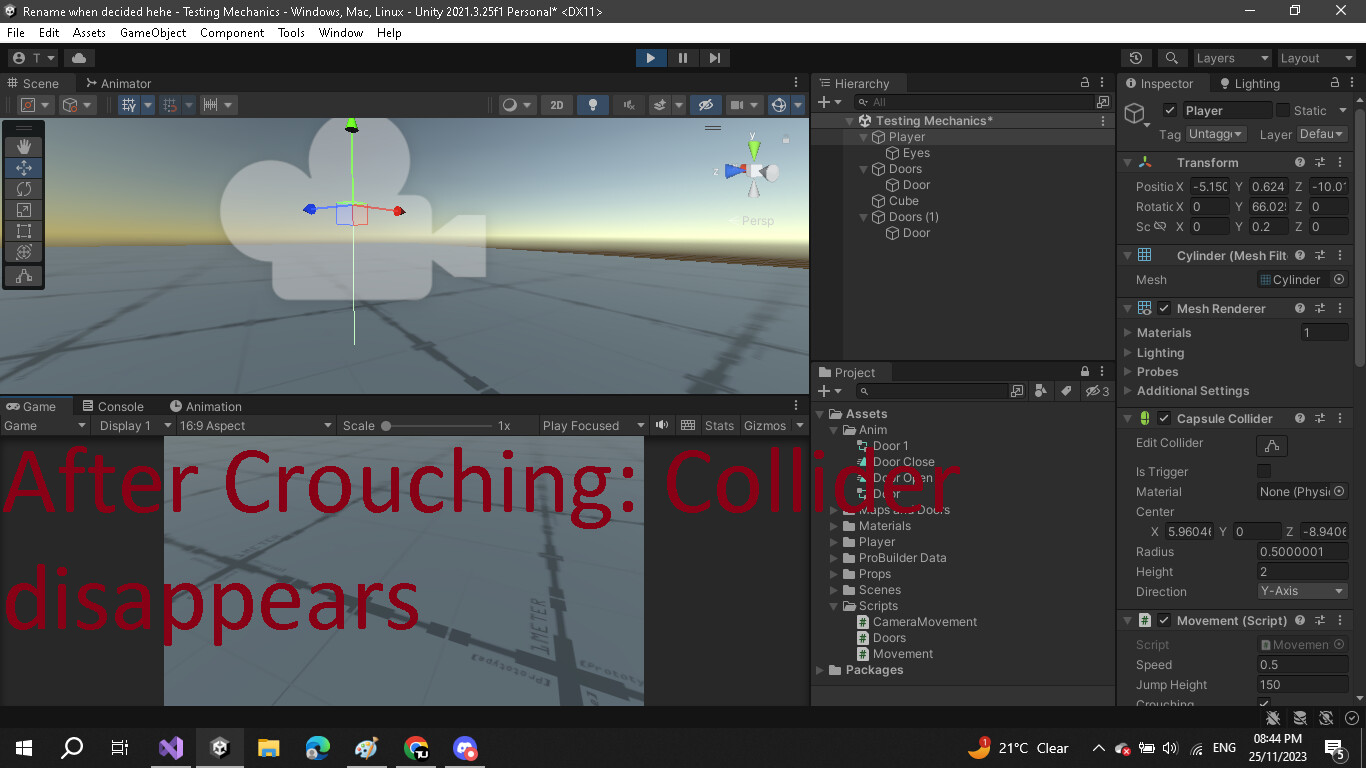 Collider And Mesh Disappears When Player Is Crouching Unity Engine Unity Discussions 