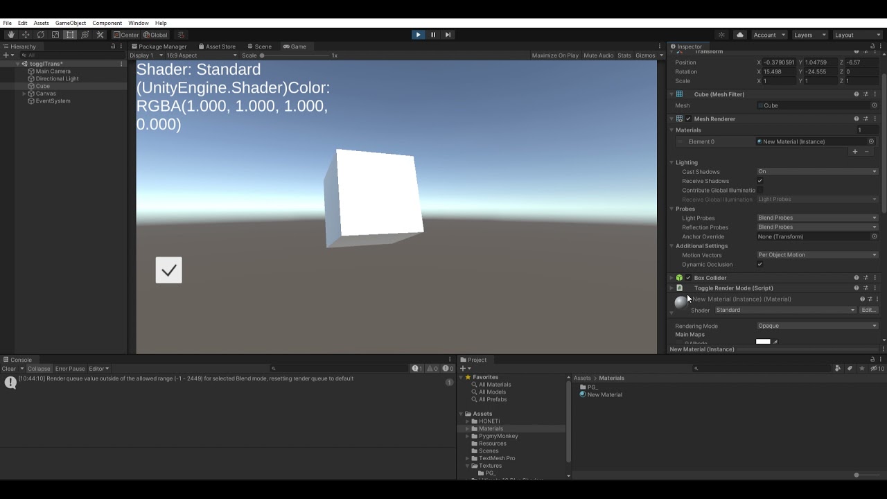 Changing Gameobject to transparent in build - Unity Engine - Unity Discussions