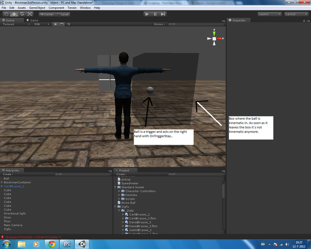 Throwing Object With Kinect Unity Engine Unity Discussions