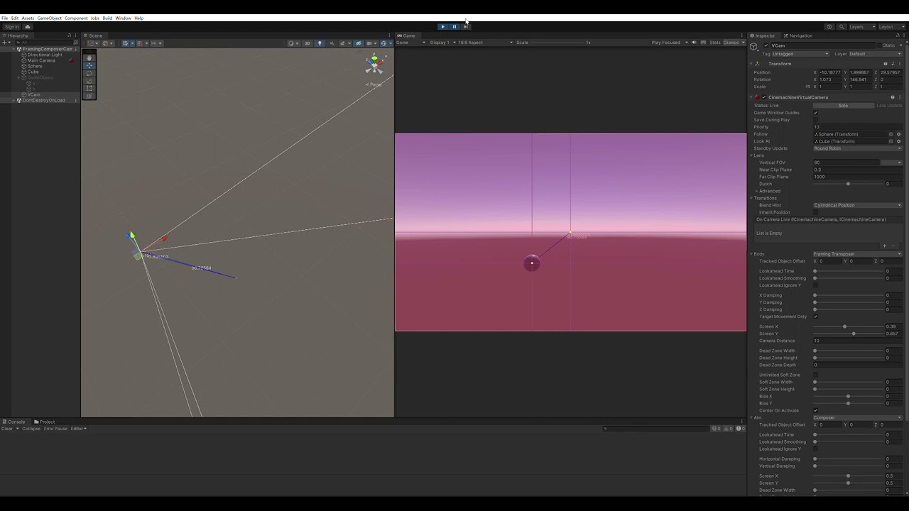 The camera position is completing over multiple update. when using framing transposer with ...