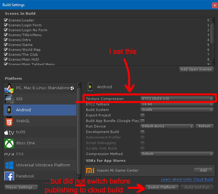 Texture compression override in Android build settings - Unity Services ...
