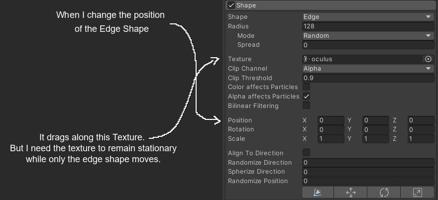 How to change position of Shape module without moving Texture? - Unity ...