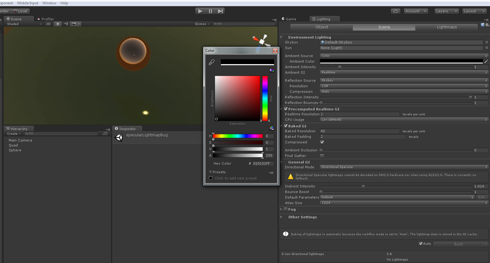 Directional Specular Lightmaps: Bug? (strong Highlights on glossy PBR Materials) - Unity Engine ...