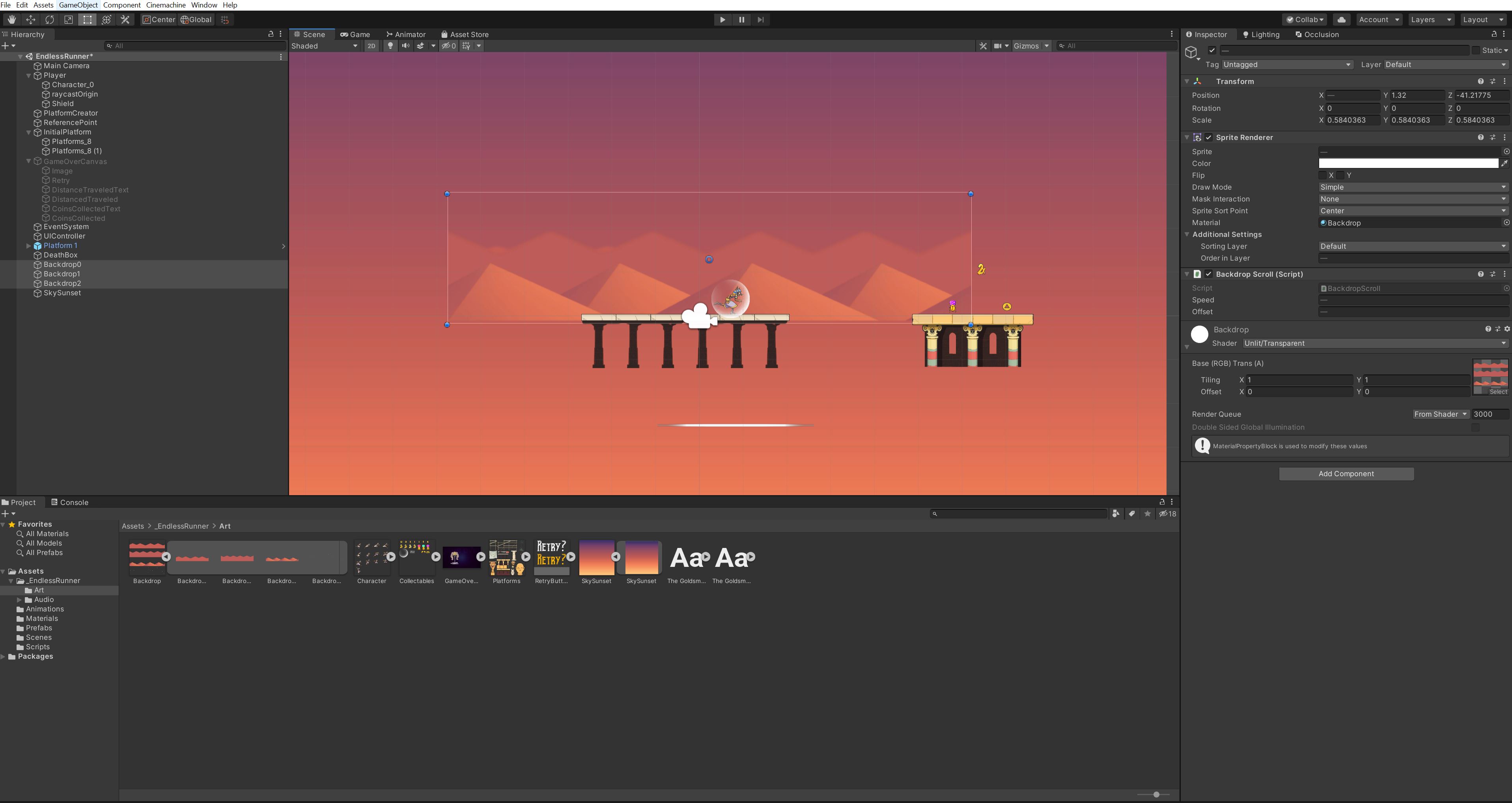 Endless Runner game-Sprites with Unlit/Transparent shader dont appear ...