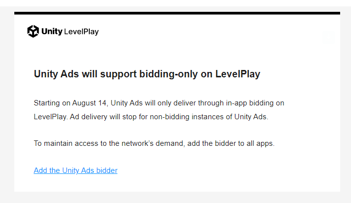 Unity Ads will support bidding-only on LevelPlay - Unity Services - Unity Discussions