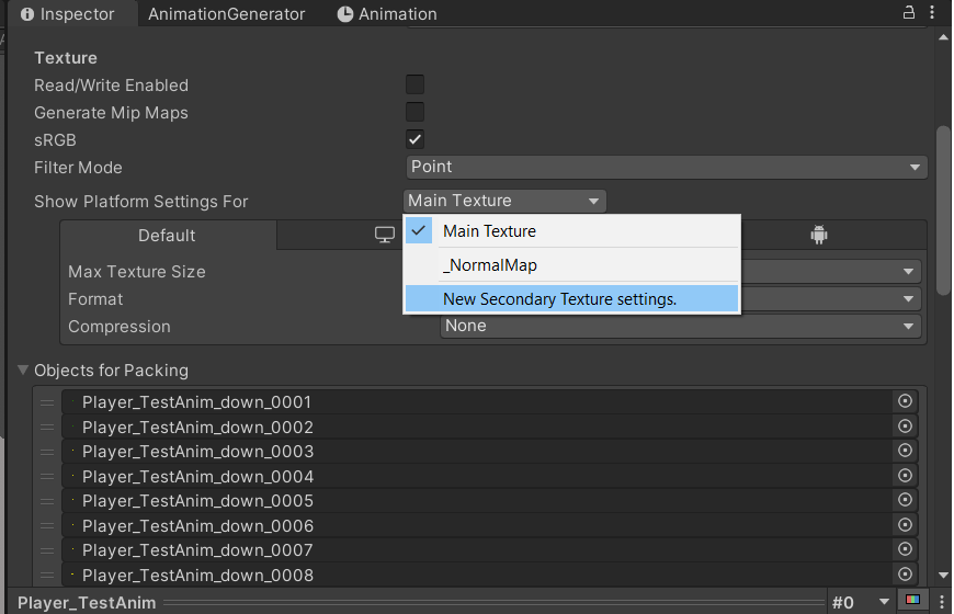 How to add secondary textures settings to Sprite Atlas through C#? - Unity Engine - Unity ...