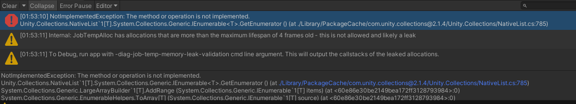 NativeList.ToArray() spits out an error. Not sure what the solution is. - Unity Engine - Unity ...