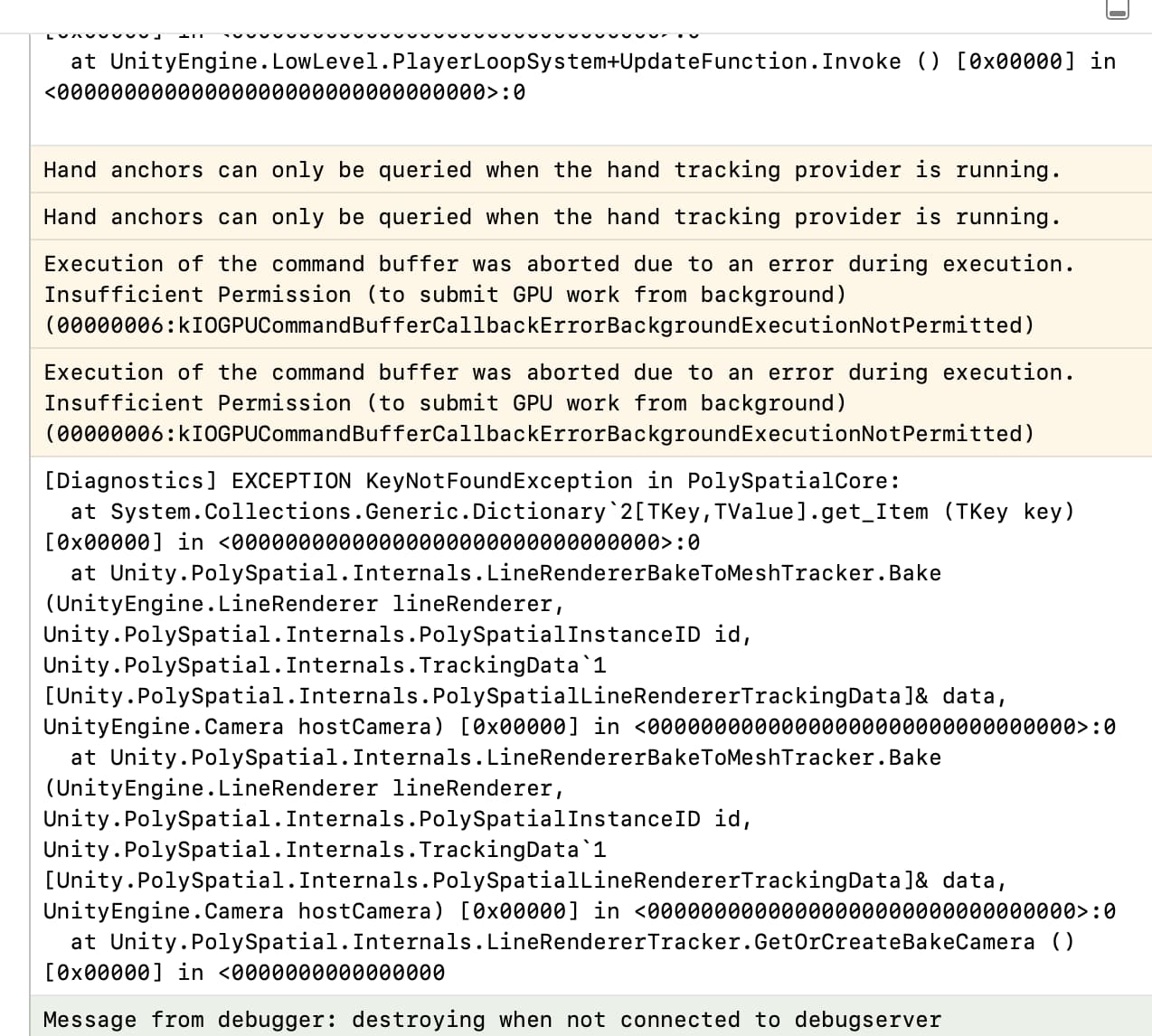 Got "EXCEPTION KeyNotFoundException in PolySpatialCore" when use XR.Hands visualizer in ...