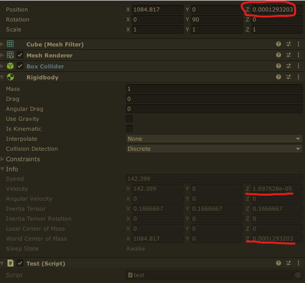 Why my object is moving/drifting towards Z direction with no reason ...