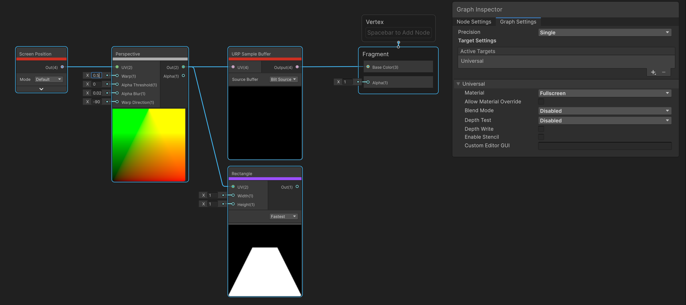 How can I apply a fake perspective effect to the entire screen using a fullscreen shader (with ...