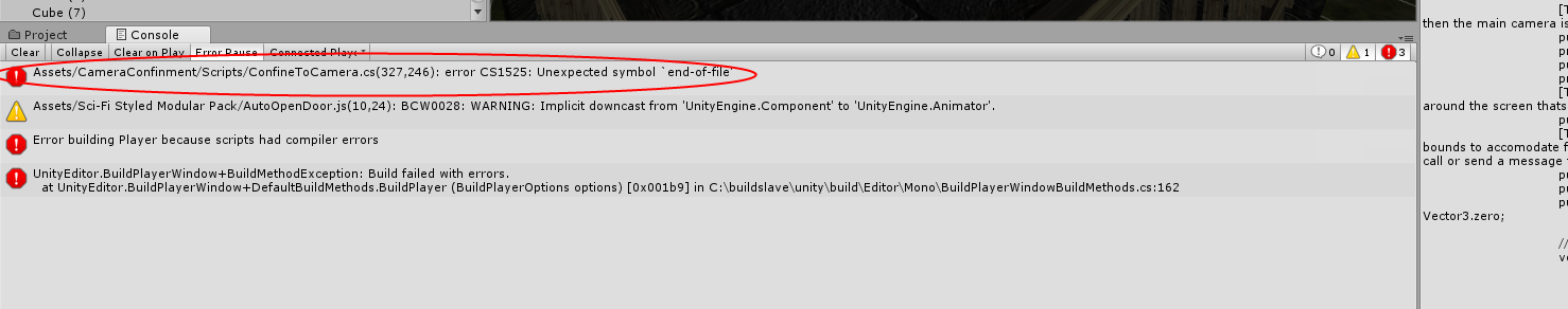 Error Cs1525 Unexpected Symbol `end Of File Unity Engine Unity 2904