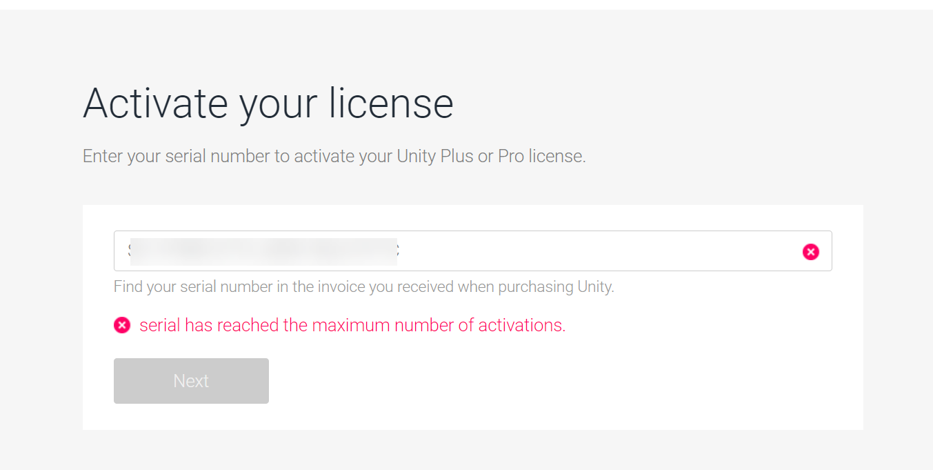 Unity Pro - Serial has reached the maximum number of activations - Unity Services - Unity ...