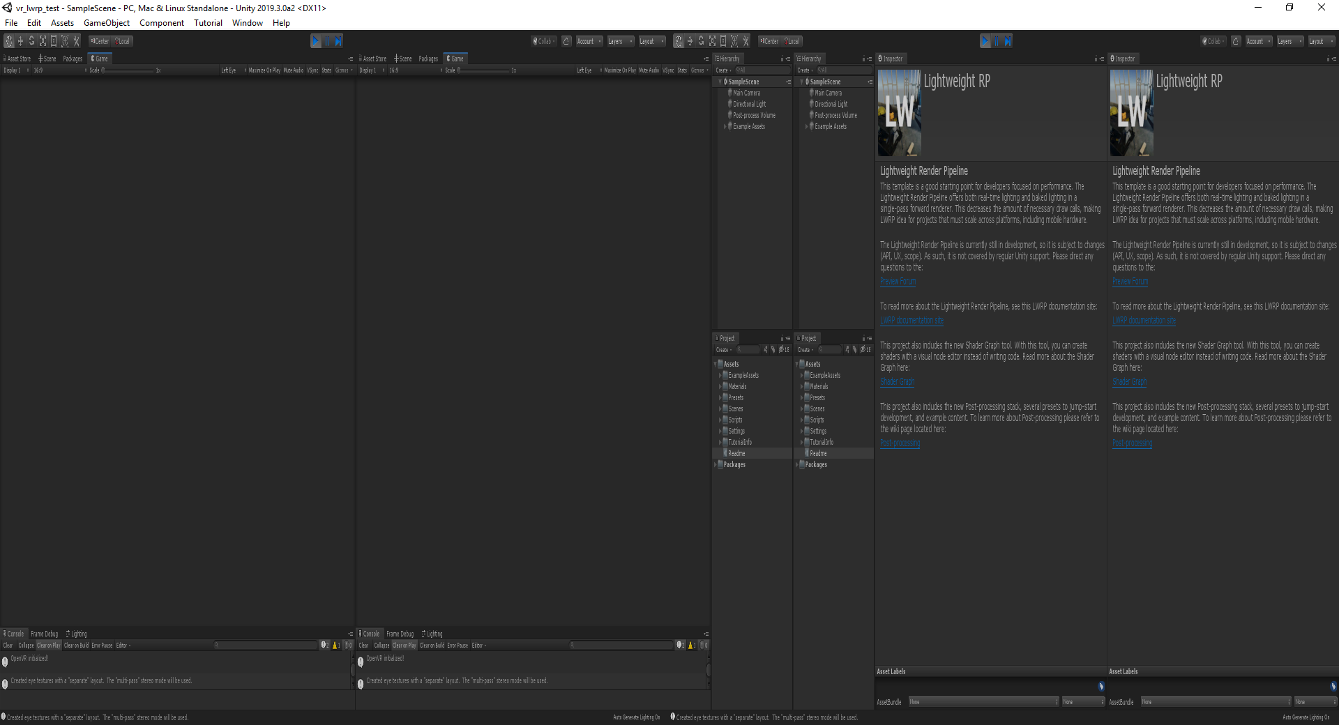 LWRP defaultScene with VR and multi Pass Stereo Rendering Mode - Unity Engine - Unity Discussions